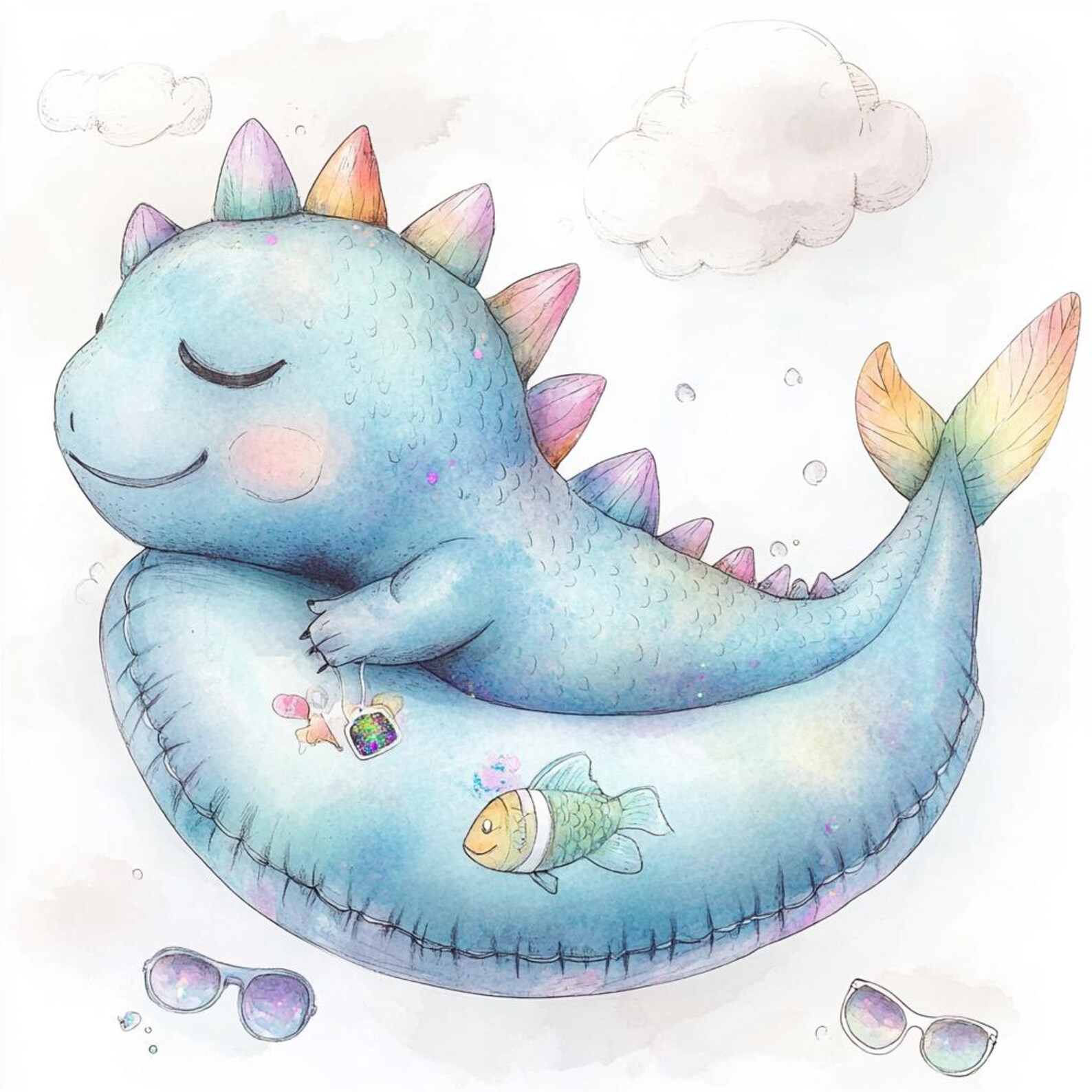 Cute Pool Float Animals Clipart – 10 High-res Watercolor Jpgs – Kawaii ...