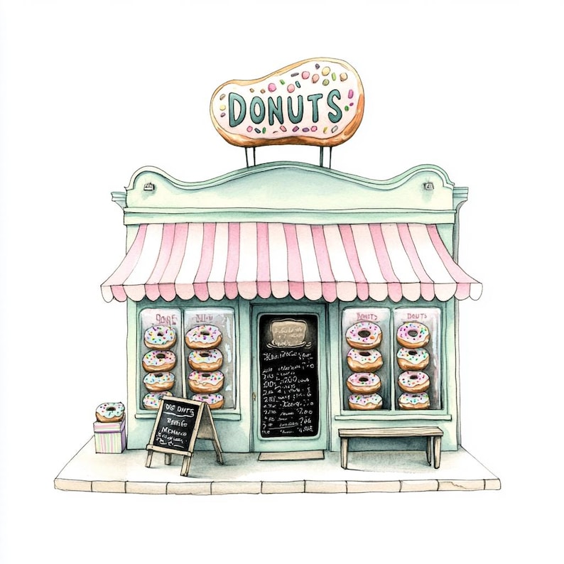 Whimsical Donut Shop Clipart – 10 High-res Watercolor Jpgs – Cute ...