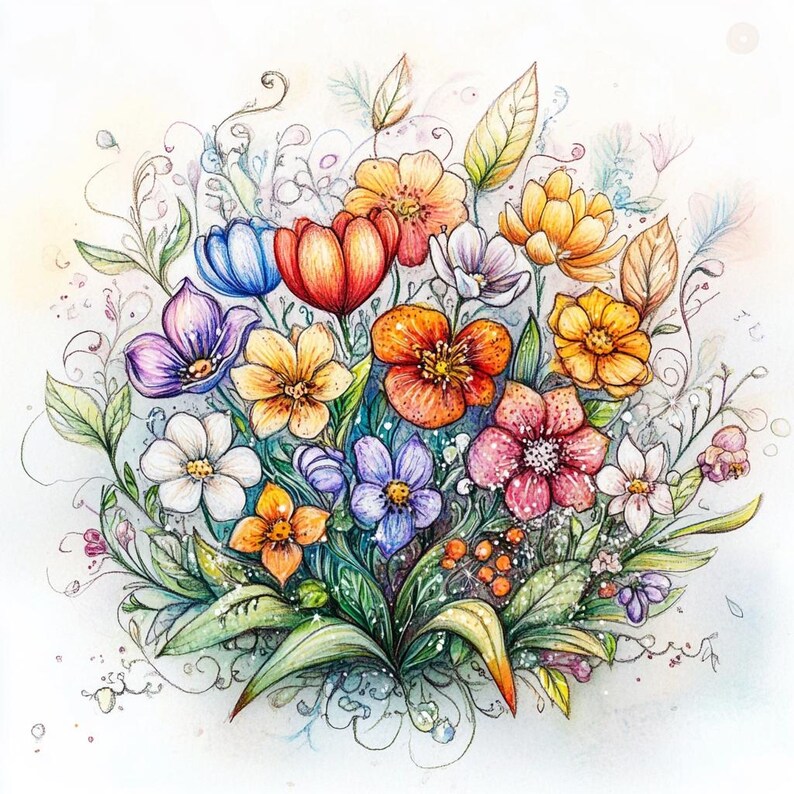 Spring Garden Flowers Clipart – 10 High-res Watercolor Jpgs – Colorful ...