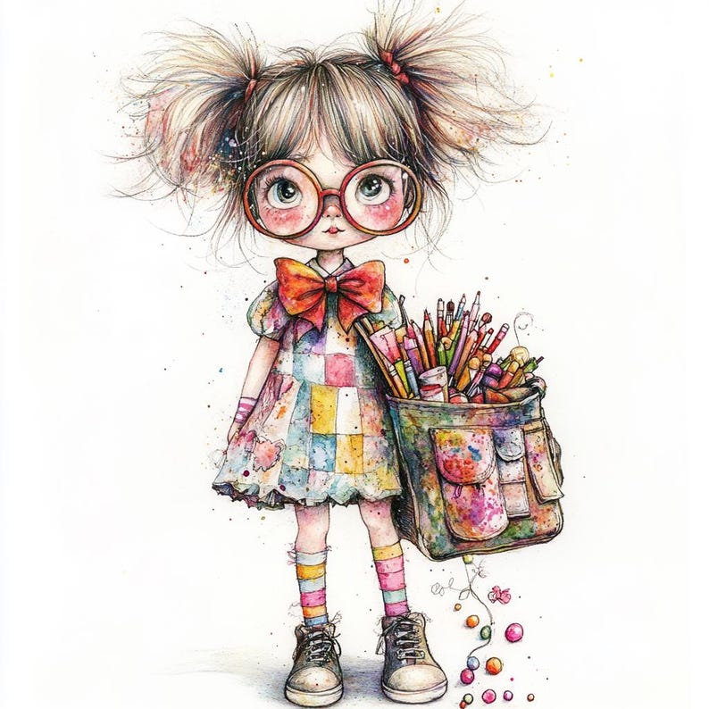 Whimsical Artist Girl Clipart – 10 High-res Watercolor Jpgs – Cute ...