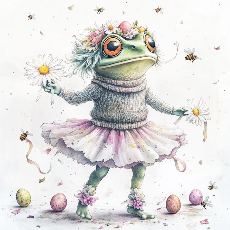 Whimsical Spring Frog Clipart Set – 10 High-res Jpgs – Cute Frog in ...