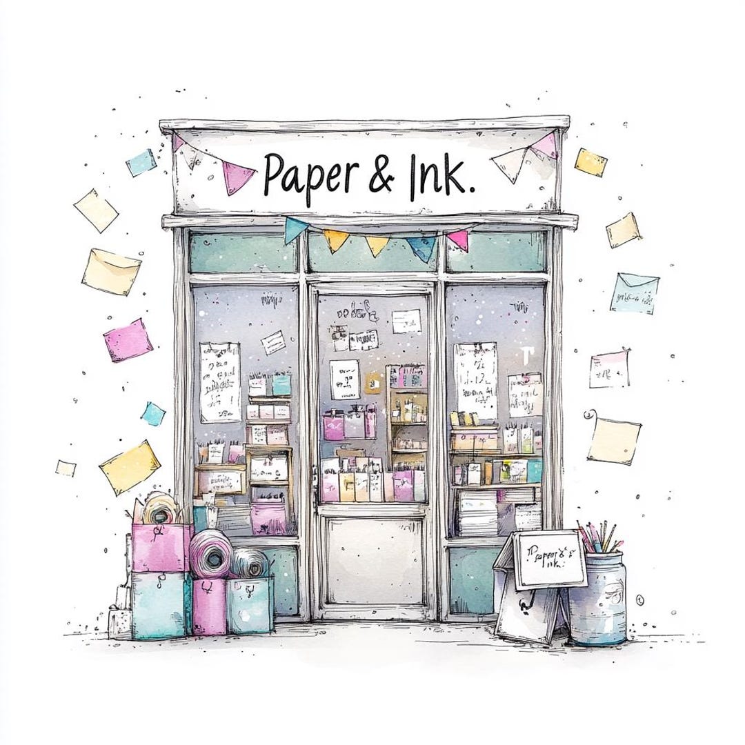 Paper Shop Clipart – 10 High-res Watercolor Jpgs – Whimsical Stationery ...