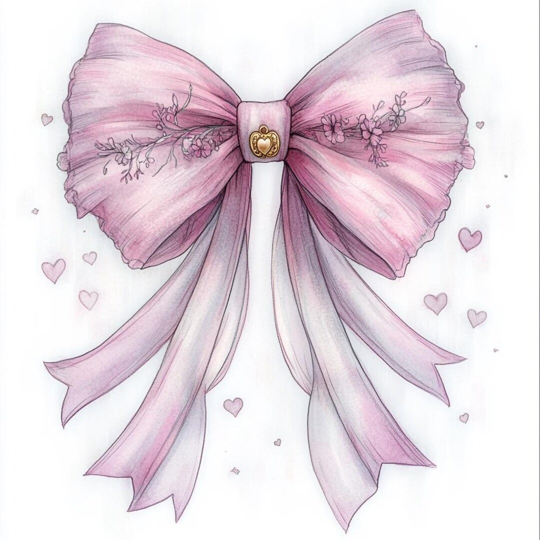 Romantic Pink Bow Clipart – 10 High-res Watercolor Jpgs – Shabby Chic ...