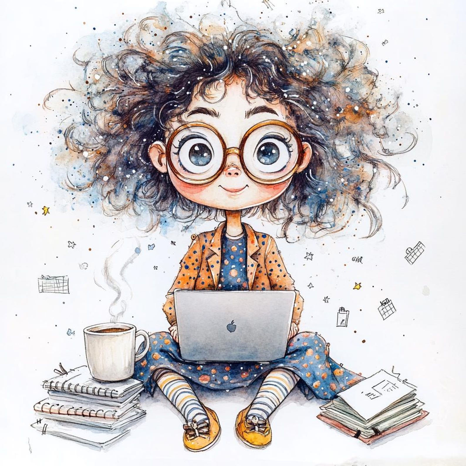 Whimsical Study Girl Clipart – 10 High-res Watercolor Jpgs – Cute ...