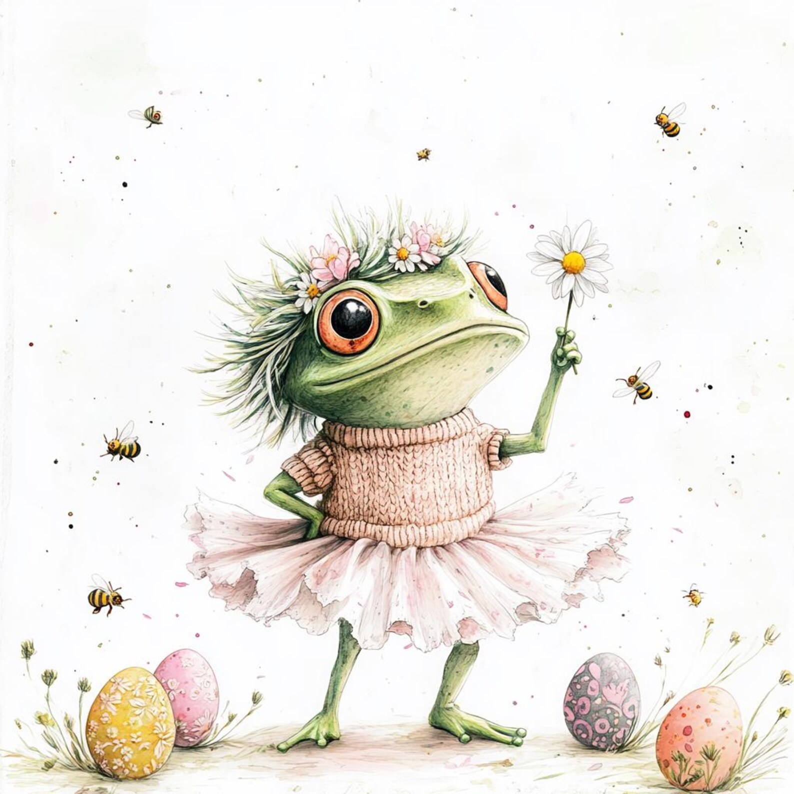 Whimsical Spring Frog Clipart Set – 10 High-res Jpgs – Cute Frog in ...