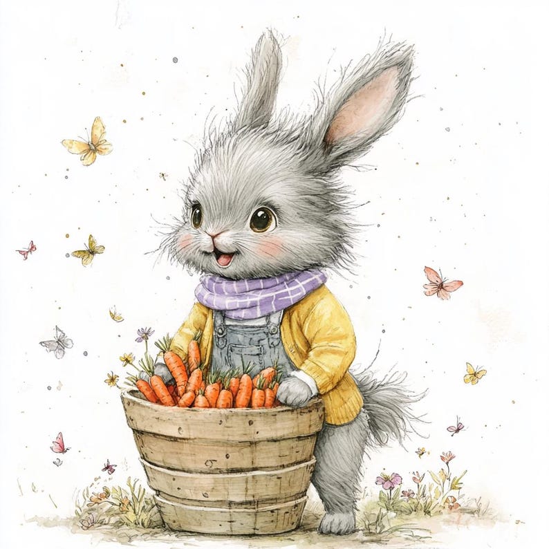 Spring Bunny With Carrots Clipart Set – 10 High-res Jpgs – Whimsical ...