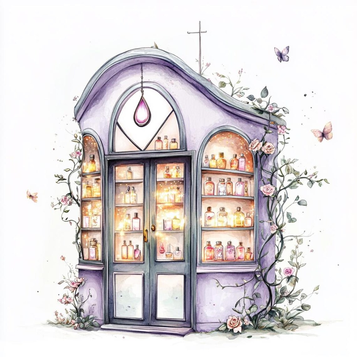 Romantic Perfume Shop Clipart – 10 High-res Watercolor Jpgs – Pink ...