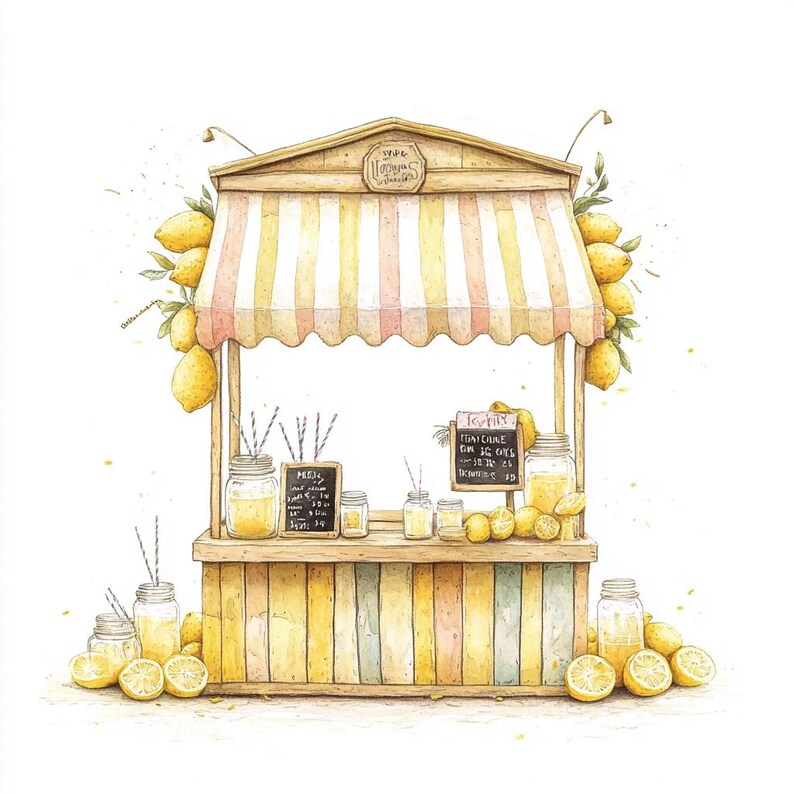 Whimsical Lemonade Stand Clipart – 10 High-res Summer Market Jpgs ...