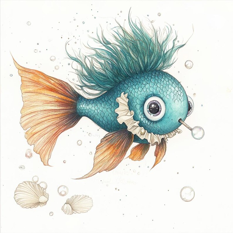 Whimsical Fantasy Fish Clipart – 10 High-res Watercolor Jpgs – Cute ...