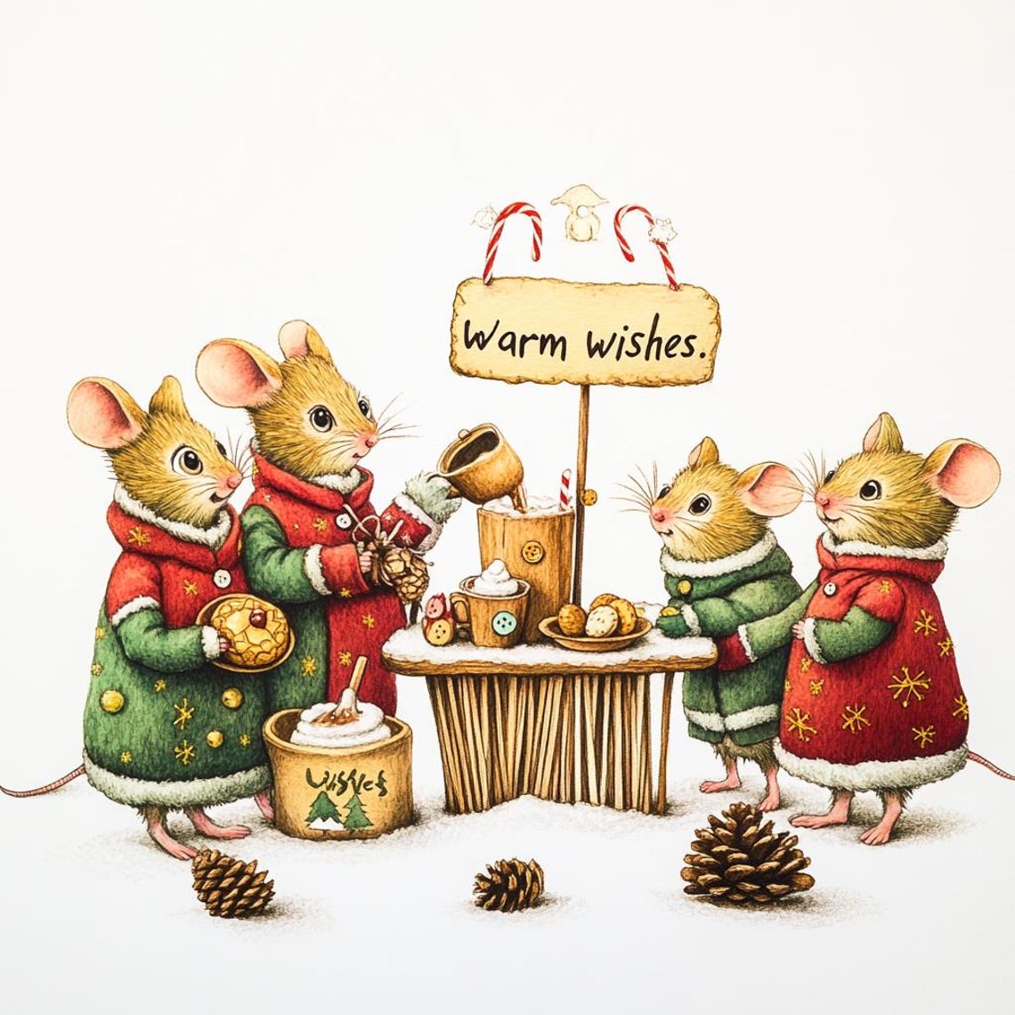 Cozy Christmas Mice Clipart – 10 Watercolor Winter Mouse Jpgs – Hot ...
