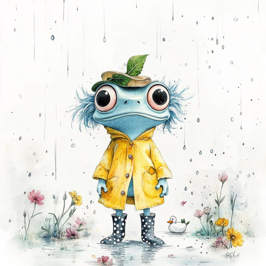 Whimsical Rainy Day Frog Clipart – 10 High-res Jpgs – Cute Amphibian ...