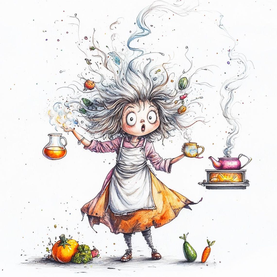 Whimsical Chaos Chef Clipart – 10 Watercolor Funny Kitchen Disaster ...