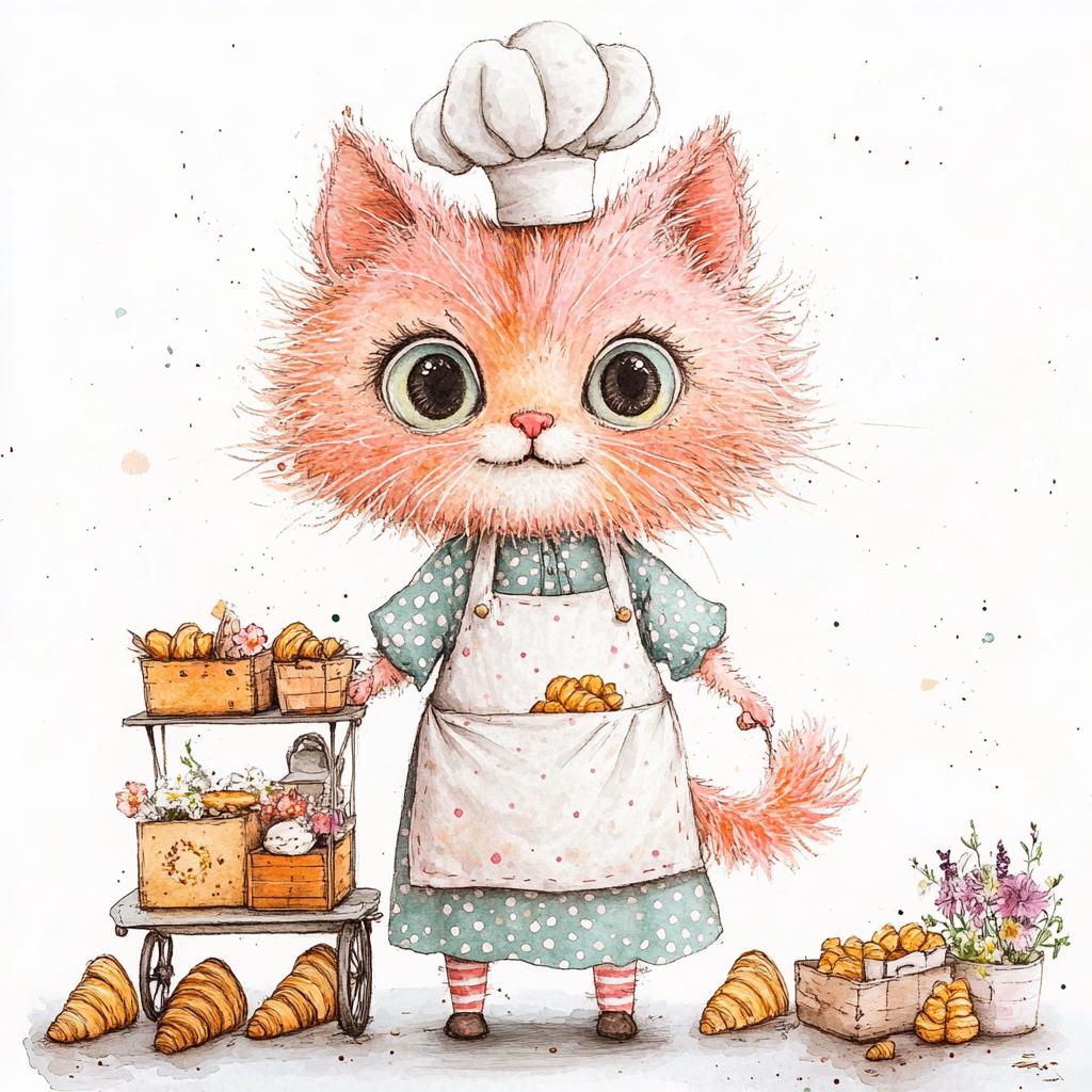 Whimsical Baker Cat Clipart Set – 10 High-res Jpgs – Cute Pastry Chef ...