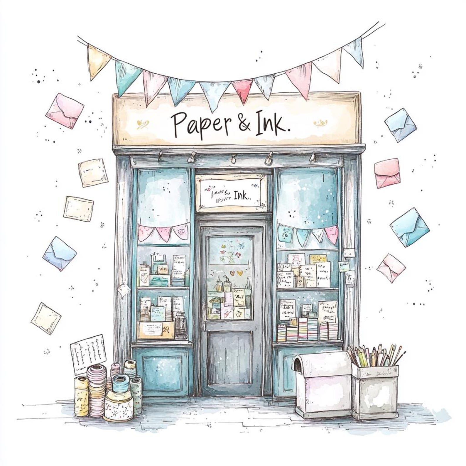 Paper Shop Clipart – 10 High-res Watercolor Jpgs – Whimsical Stationery ...