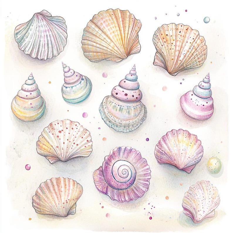 Pastel Seashell Clipart Set – 10 Watercolor Ocean Shells Jpgs – Beach ...