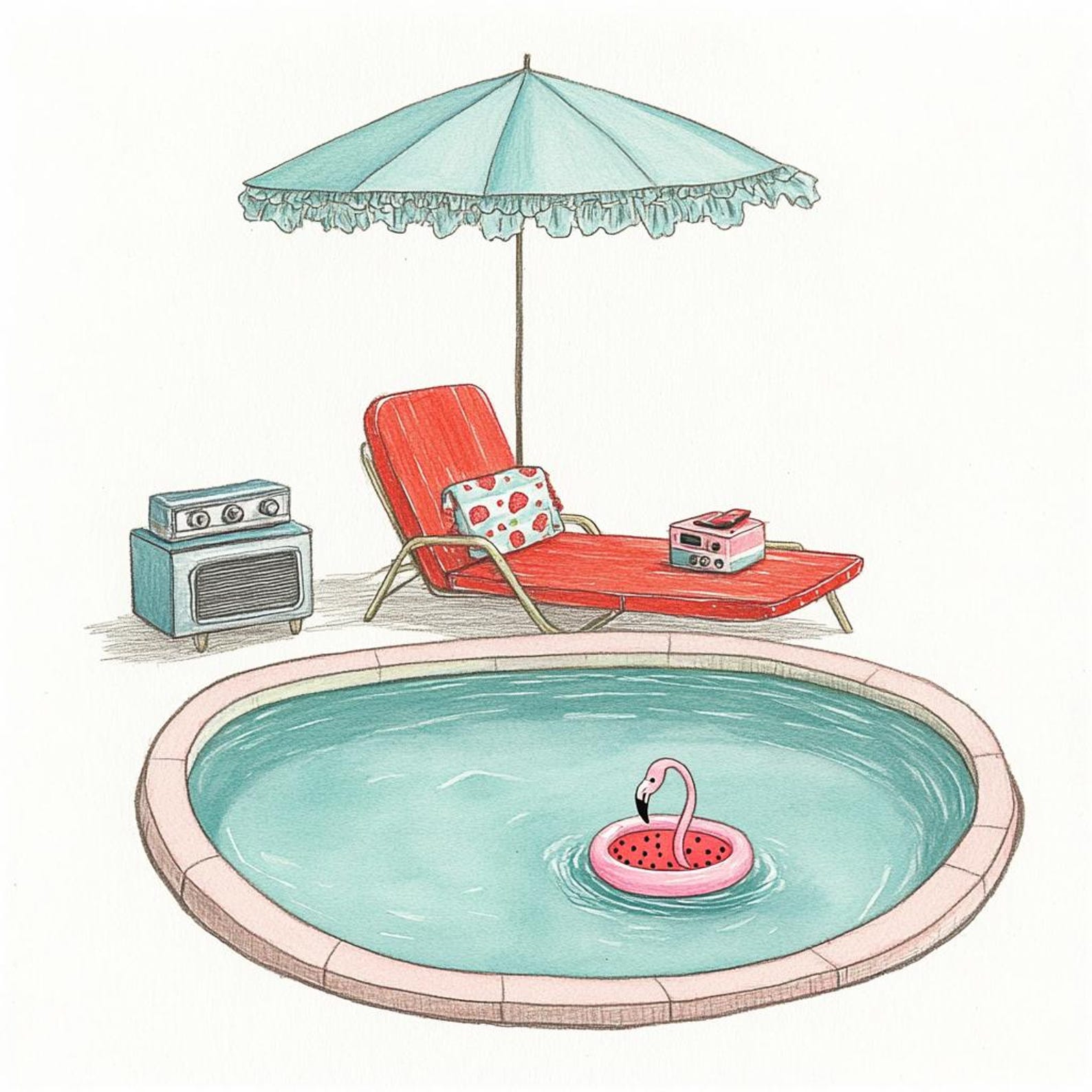 Retro Poolside Vibes Clipart – 10 High-res Watercolor Jpgs – Vintage ...