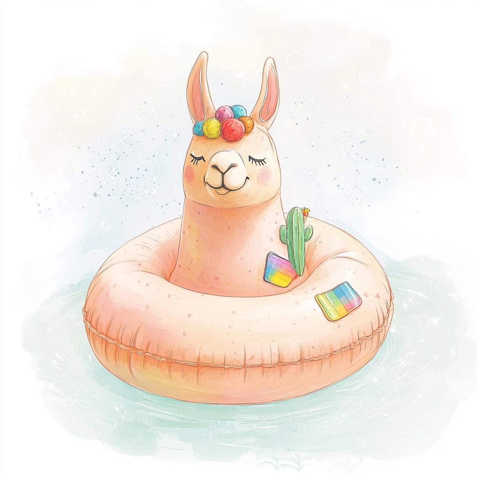 Cute Pool Float Animals Clipart – 10 High-res Watercolor Jpgs – Kawaii ...