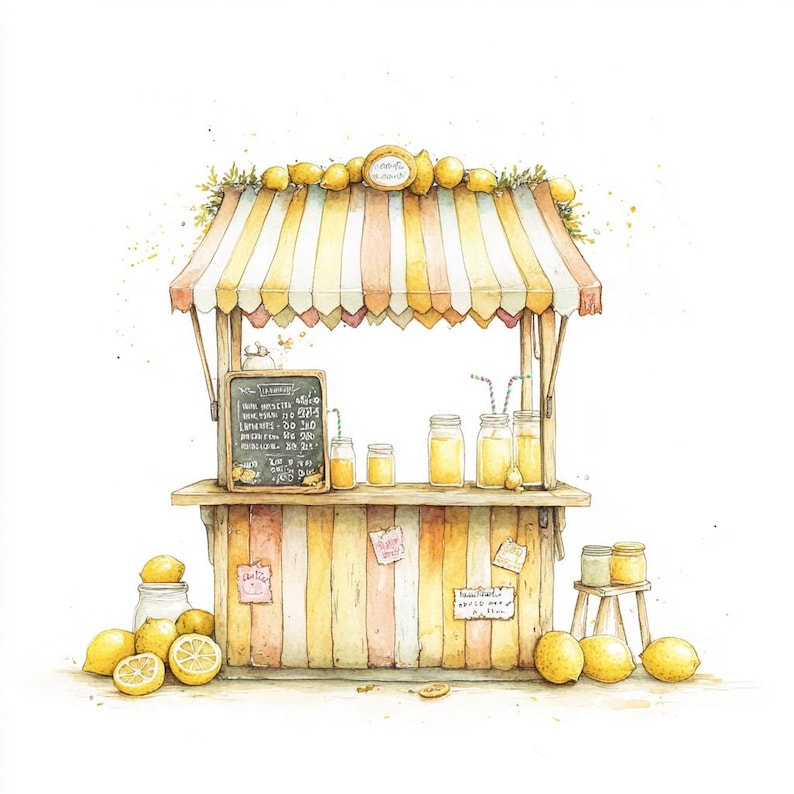 Whimsical Lemonade Stand Clipart – 10 High-res Summer Market Jpgs ...