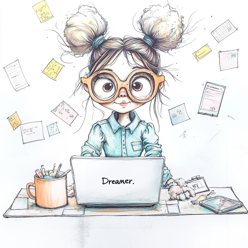 Whimsical Study Girl Clipart – 10 High-res Watercolor Jpgs – Cute ...