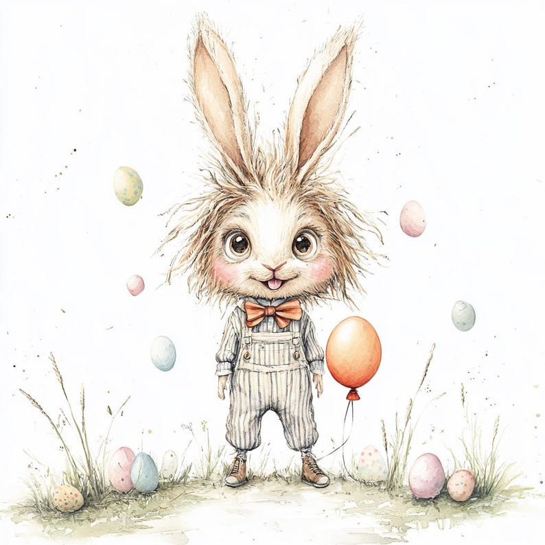 Easter Bunny With Balloon Clipart – 10 High-res Watercolor Jpgs ...