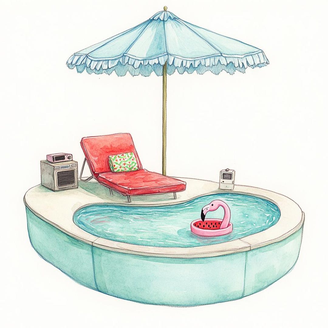 Retro Poolside Vibes Clipart – 10 High-res Watercolor Jpgs – Vintage ...