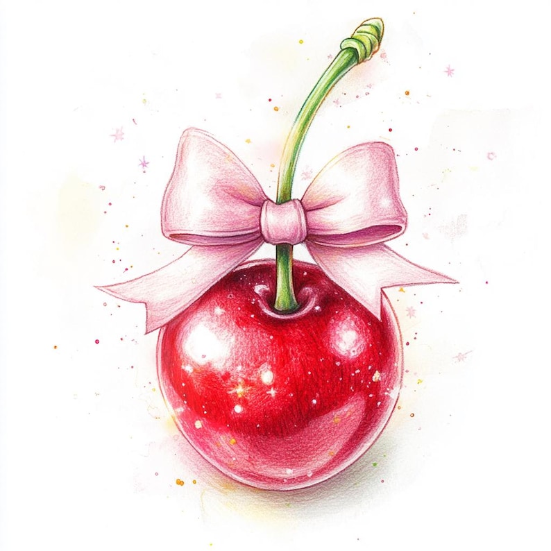 Whimsical Cherry Clipart Set – 10 High-res Jpgs – Cute Red Cherry With ...