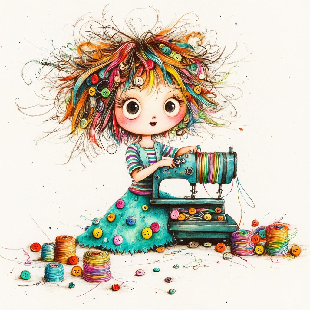 Whimsical Sewing Girl Clipart – 10 High-res Watercolor Jpgs – Cute ...