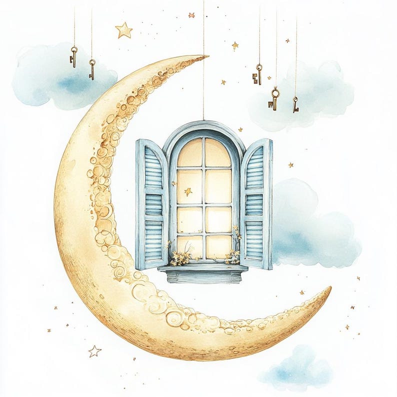 Whimsical Crescent Moon Window Clipart Set – 10 High-res Jpgs – Magical ...