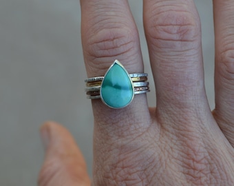 Triple Turquoise Hammered Stack Ring Silver and Gold | Etsy