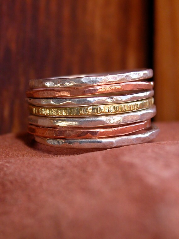 Hammered Stack Rings - Etsy