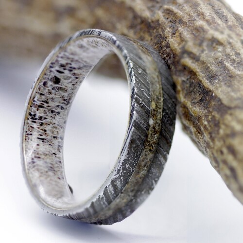 Damascus Steel Ring Dinosaur Fossil Wedding Band Man Wedding - Etsy