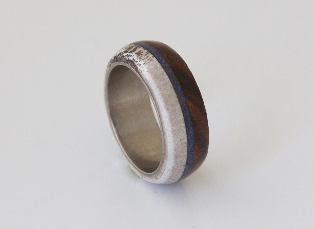 Antler Elk Ring for Men Woman Lapis Lazuli Ring Metal Wood Ring ...