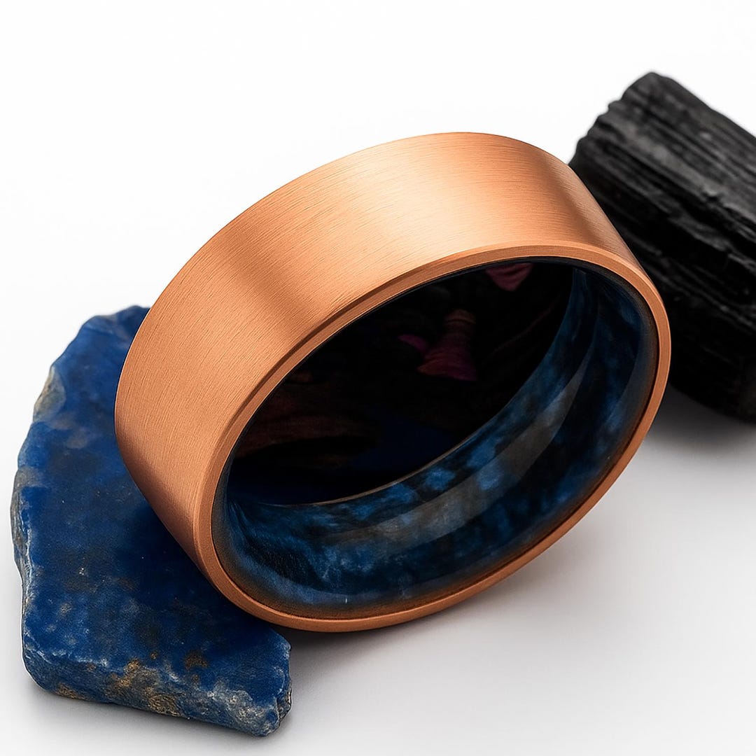 Copper Wedding Band: Raw Tourmaline & Lapis Lazuli Stone Ring - Etsy