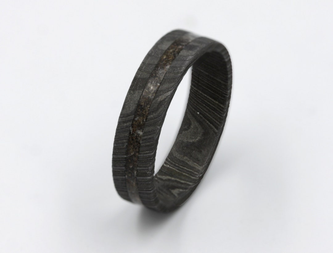 Damascus Steel Ring Dinosaur Fossil Wedding Band Man Wedding Band Man ...