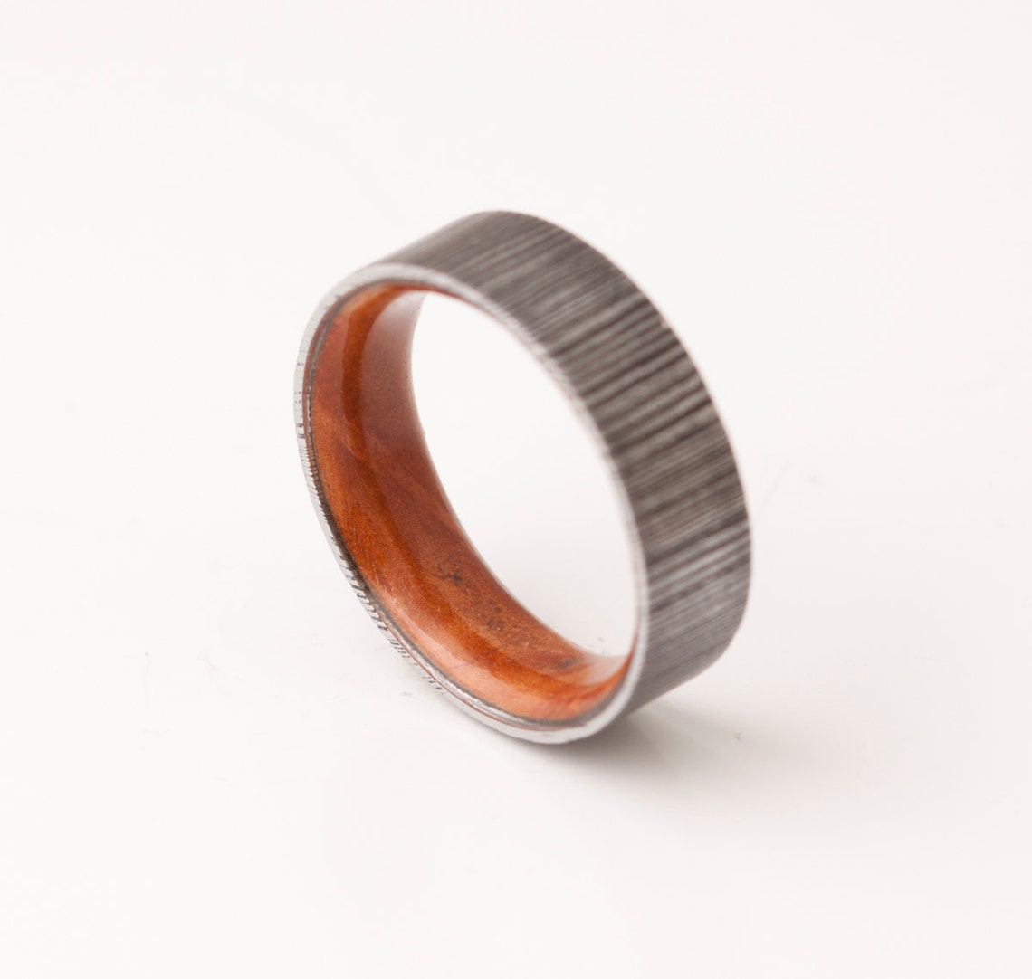 Steel Wood Ring Steel Wedding Band Stell Wood Ring - Etsy