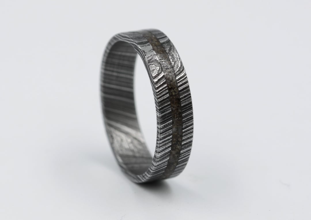 Damascus Steel Ring Dinosaur Fossil Wedding Band Man Wedding Band Man ...