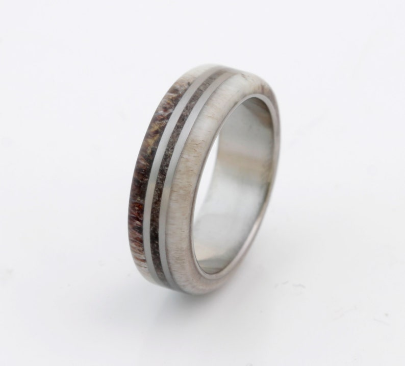 Antler Ring Titanium Ring With Dinosaur Bone Deer Antler Band - Etsy