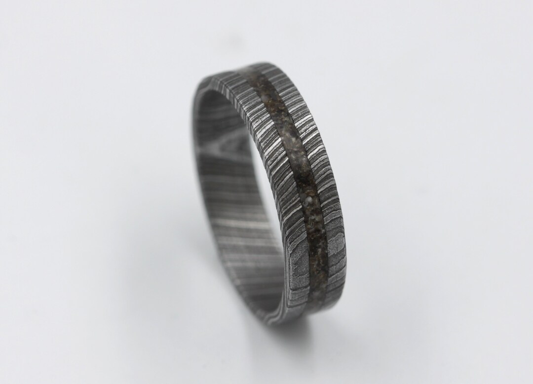 Damascus Steel Ring Dinosaur Fossil Wedding Band Man Wedding Band Man ...