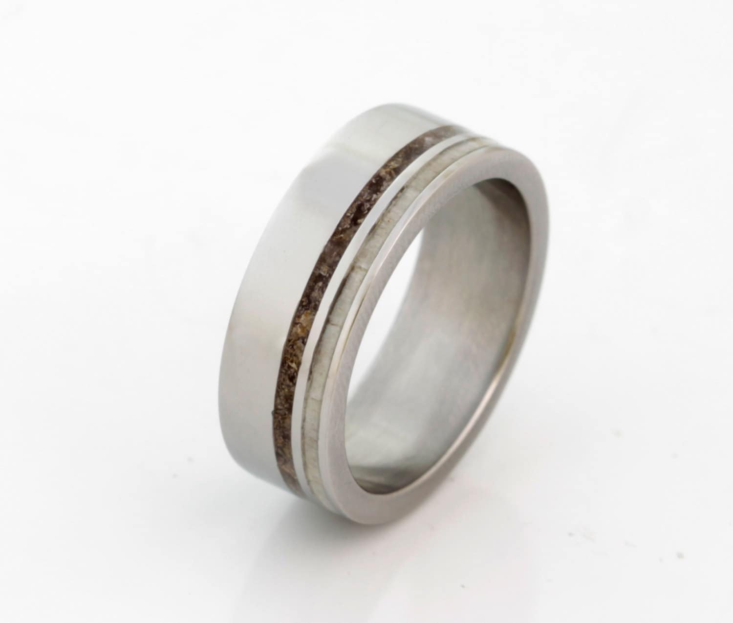 DINOSAUR BONE Ring With Antler Ring Titanium Wedding Band Mens | Etsy