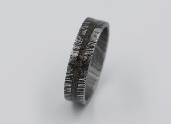 Petrified Dinosaur Bone Ring Fossil Bone Ring Damascus Steel | Etsy