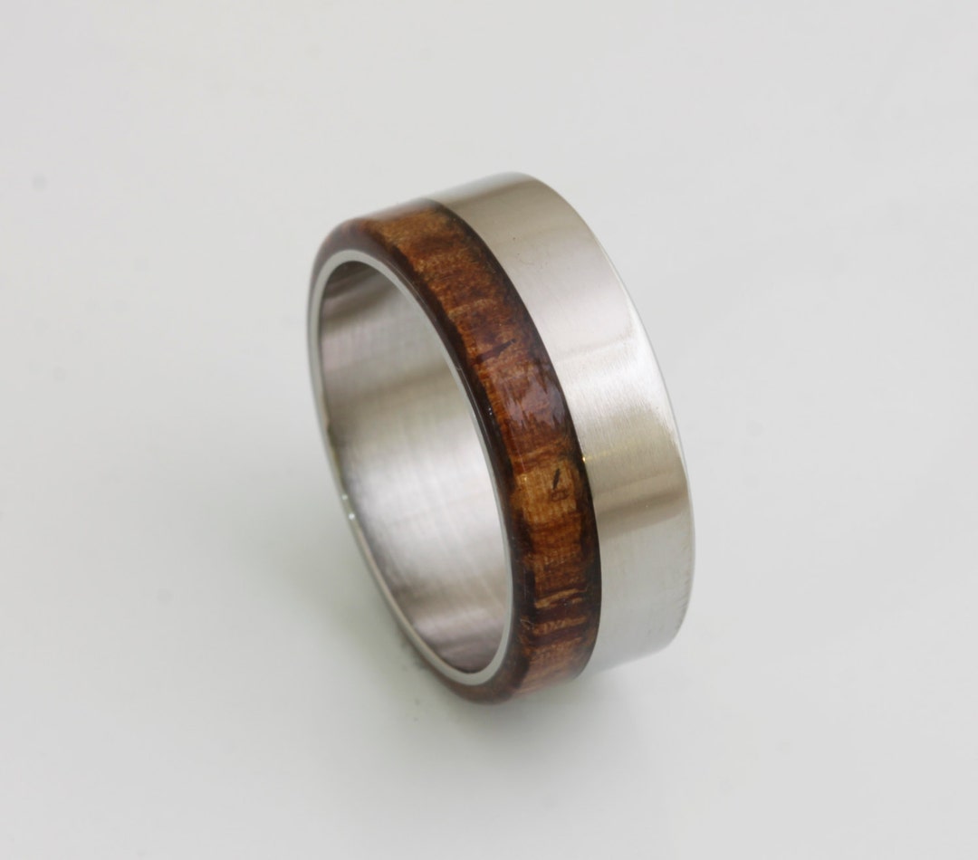 Titanium Wedding Band: Parota Wood Inlay, Unisex Ring - Etsy