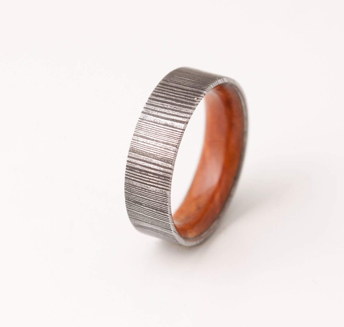 Steel wood ring Steel wedding band stell wood ring | Etsy