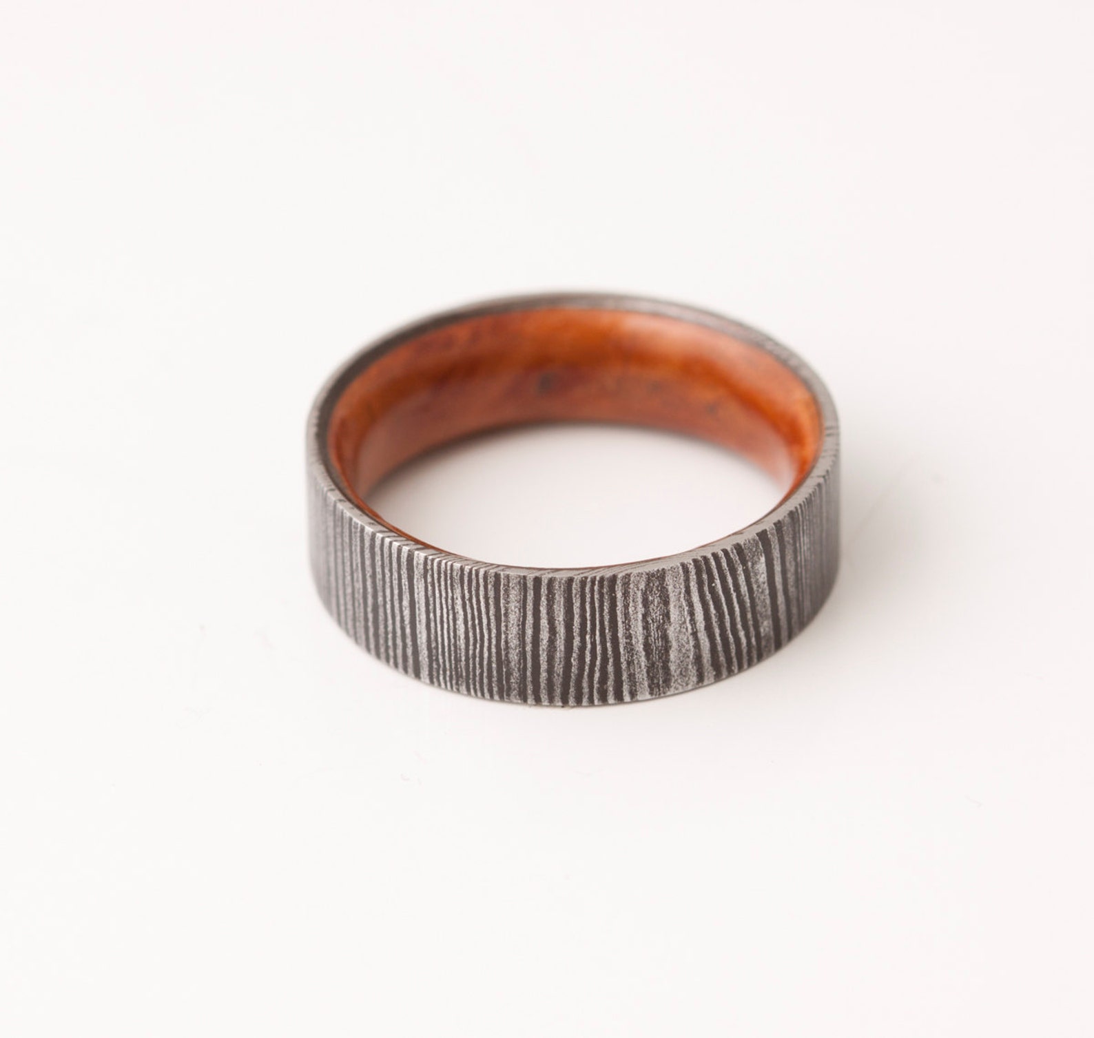 Steel Wood Ring Steel Wedding Band Stell Wood Ring - Etsy