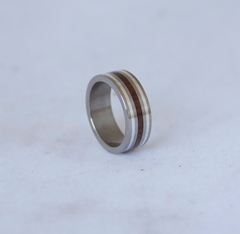 Black Walnut Ring for Man and Woman Flat Band Titanium Silver - Etsy