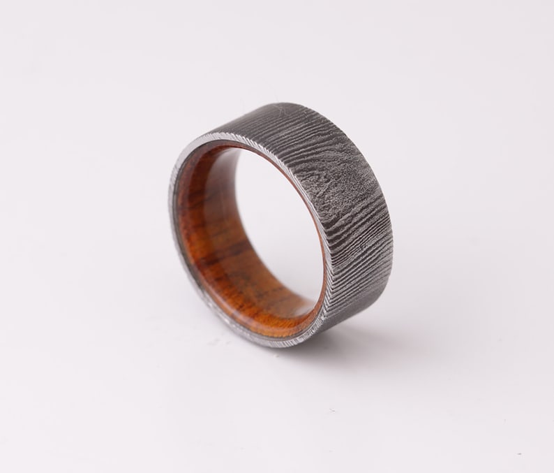 Damascus Steel Wood Ring Steel Wedding Band Steel Wood Ring Desert Iron ...