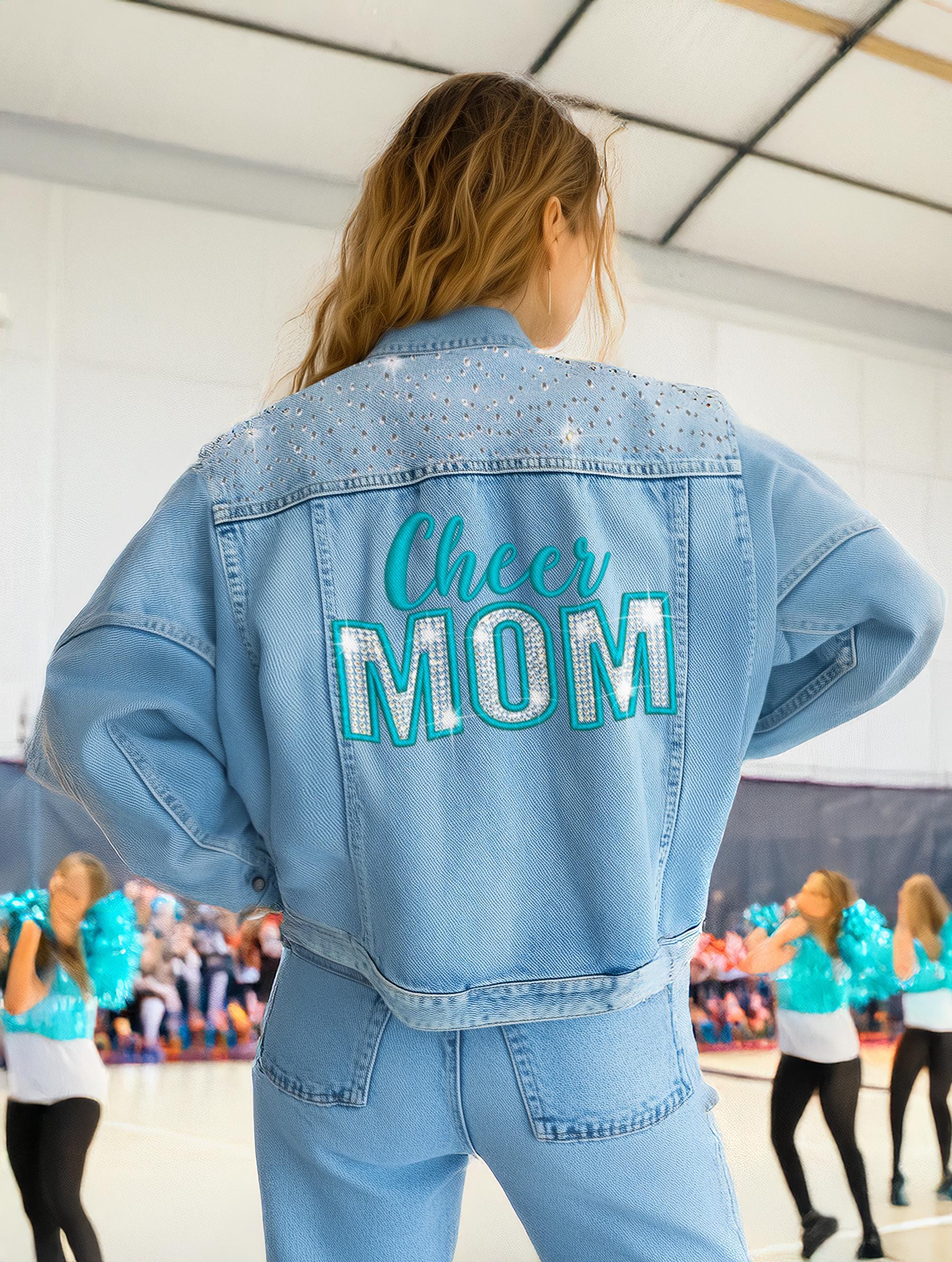Custom Cheer Mom Denim Jacket With Rhinestone Embroidery - Etsy