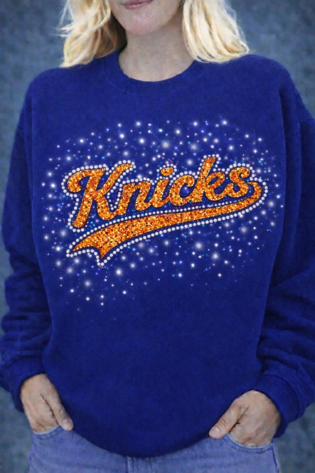 Glitter Rhinestone Knicks Sweatshirt | Game Day Bling Crewneck - Etsy