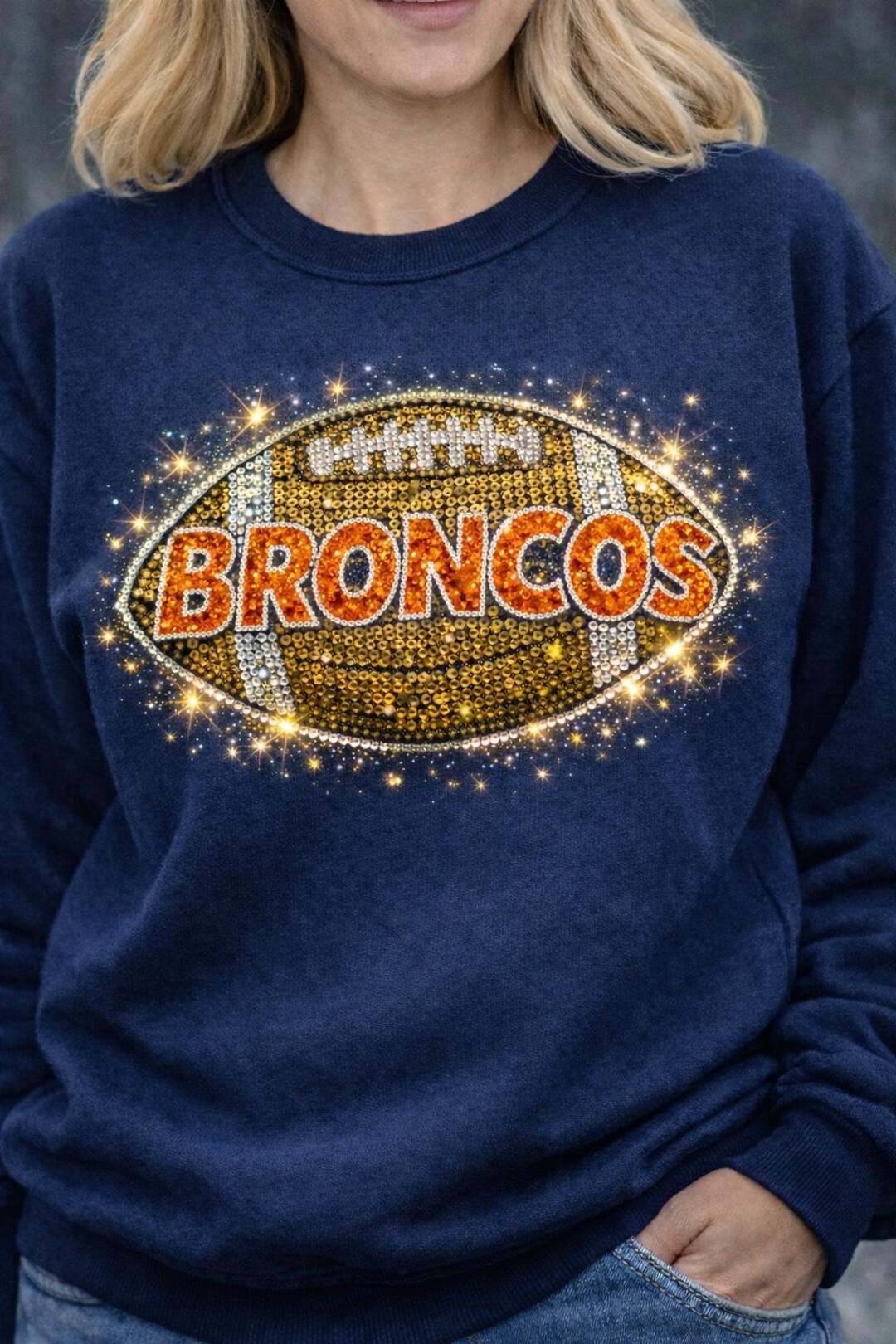 Broncos Rhinestone Glitter Crewneck Sweatshirt | Game Day Sparkle - Etsy