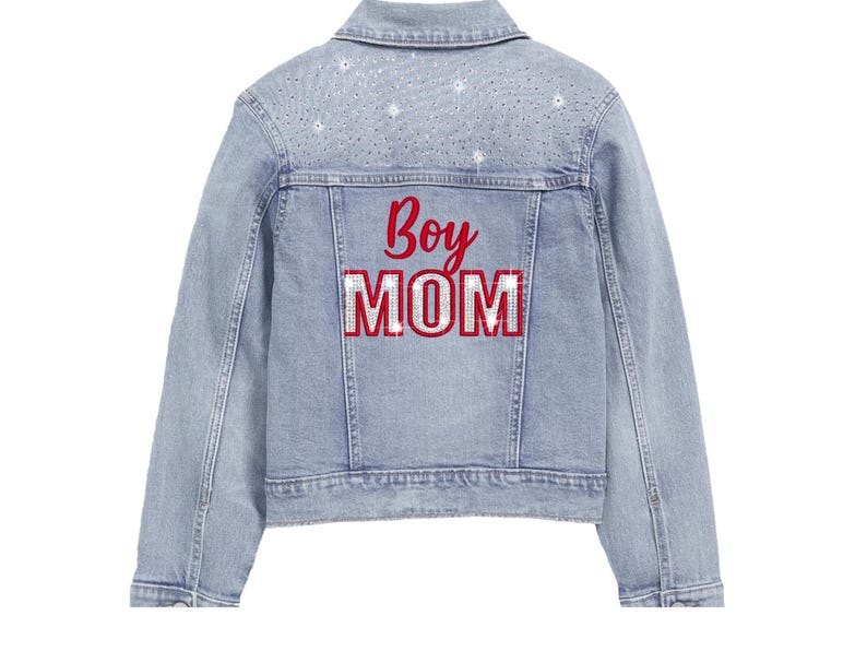 Boy Mom Embroidered Denim Jacket, Rhinestone Bling, Personalized Jean ...