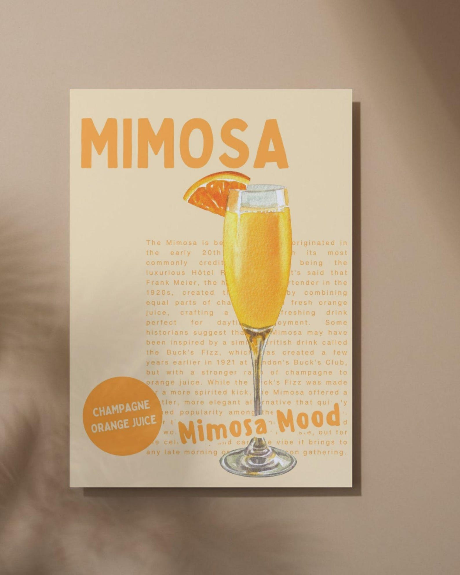 Mimosa Wall Art | Printable Mimosa Recipe | Bar Cart Decor | Champagne ...